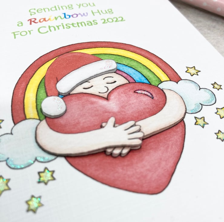 Christmas Rainbow Hug Card - Personalised Chris... - Folksy