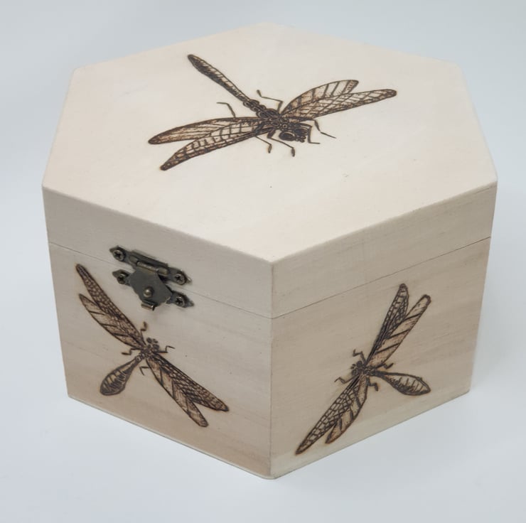 Pyrography dragonflies wooden jewellery box or ... - Folksy