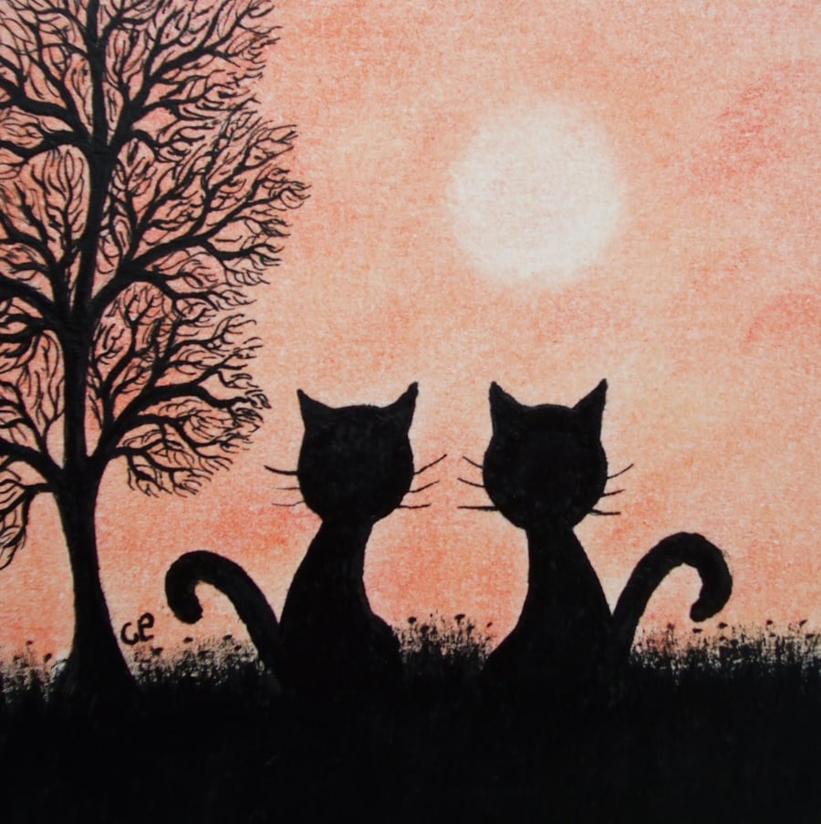 Cat Card, Blank Cat Card, Two Cats Tree Card, L... - Folksy