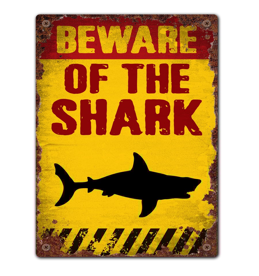 Vintage Style Beware of the Shark Tin Sign, War... - Folksy