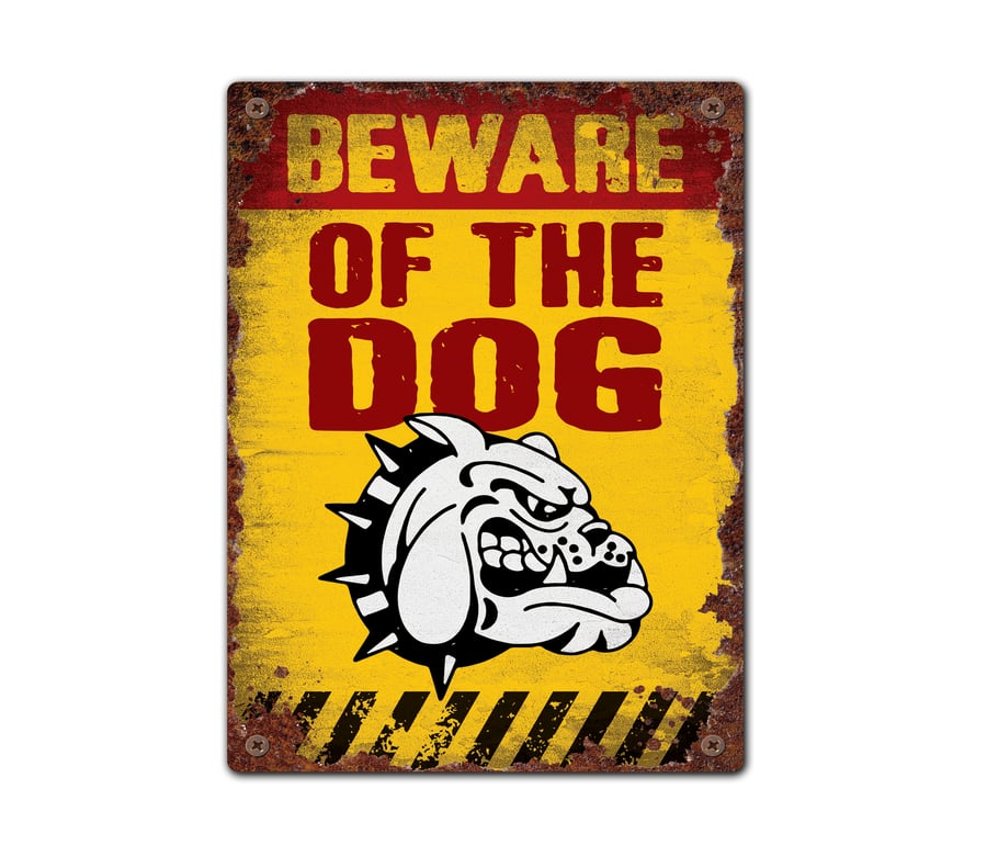Vintage Style Beware of the Dog Tin Sign, Warni... - Folksy