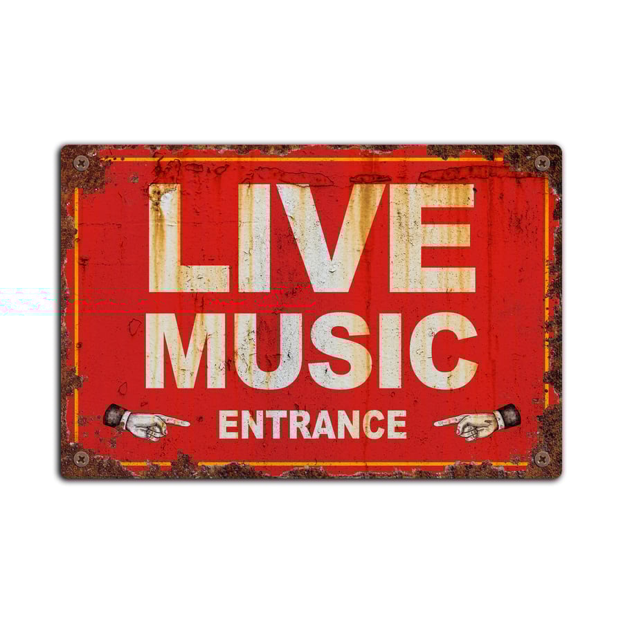 Vintage Style Live Music Tin Sign, Retro Music ... - Folksy