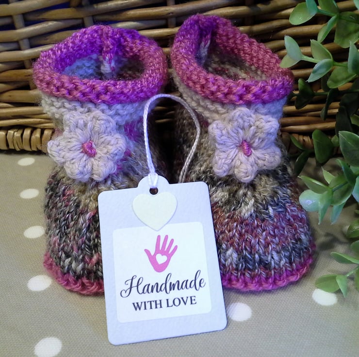 Luxery Baby Girl's Flower Booties with Cotton a... - Folksy