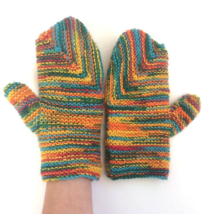 Wool striped mittens - rainbow colours - Folksy