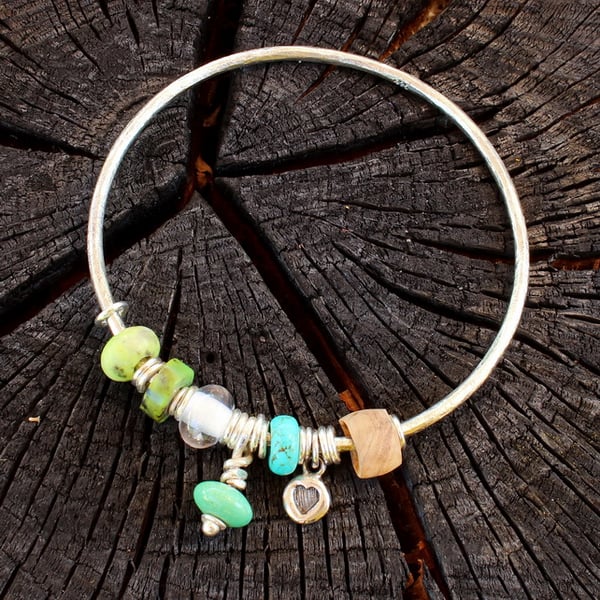 Turquoise bangle, sterling silver handmade bang... - Folksy
