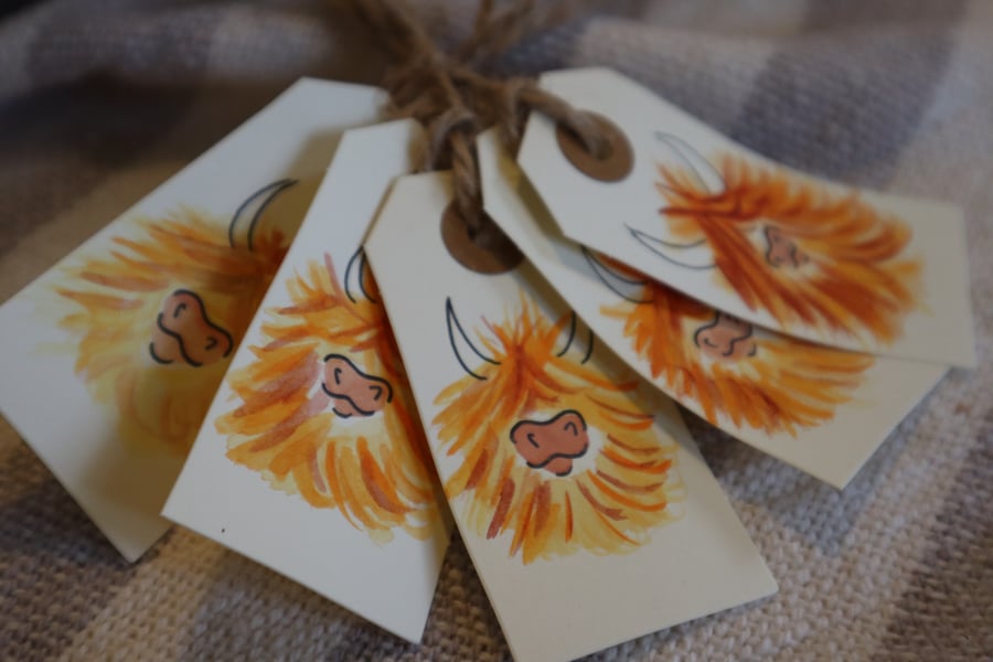 Highland cow gift tags - 5 tags - Folksy