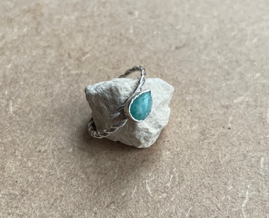Drop of calm: recycled silver and amazonite ring - Folksy
