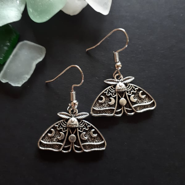 Atlas Moth Lunar Moon Cycle Charm Earrings, Got... - Folksy