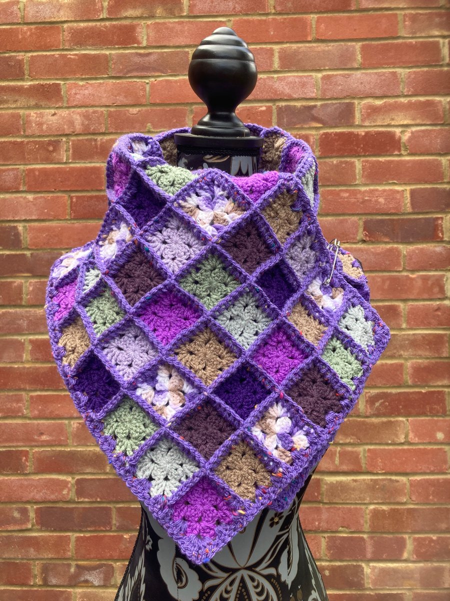 Crochet cowl grannysquares style with kilt pin ... - Folksy