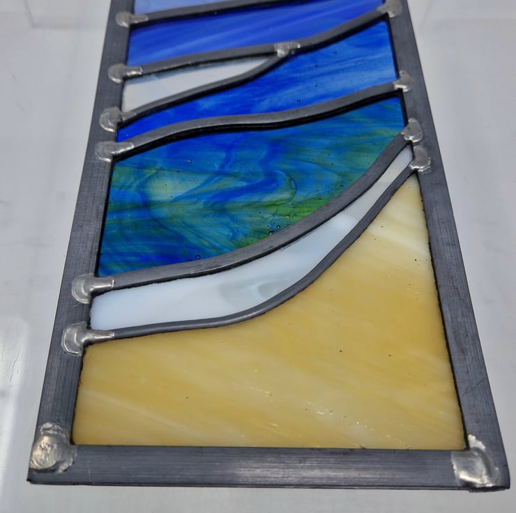 Stained glass beach study seascape in strong co... - Folksy