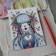 spring zombie lady - original aceo - Folksy