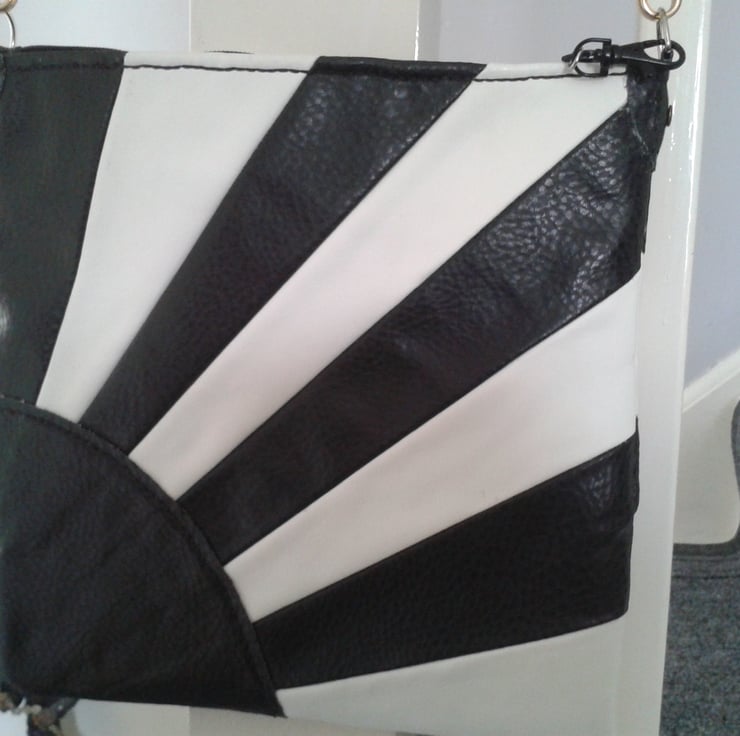 Black Sun design leather shoulder bag o... - Folksy