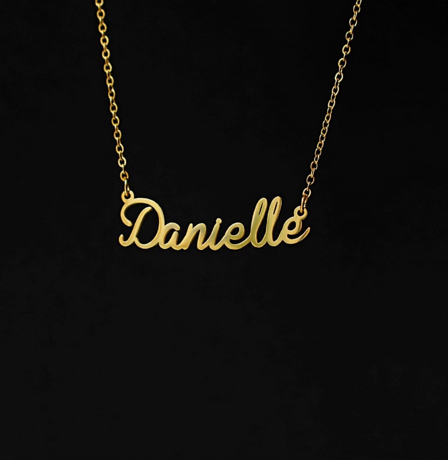 18k Gold plated Danielle nameplate name pendant... - Folksy