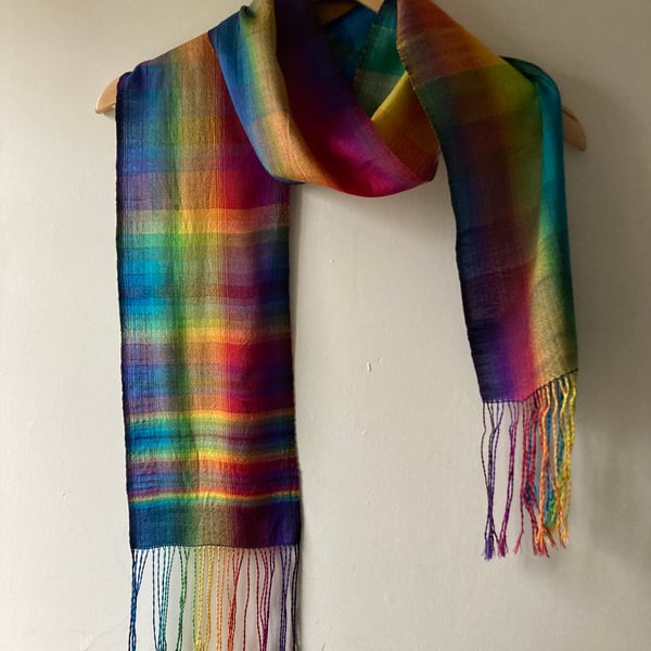 Spectrum Hand Woven Iridescent Silk Scarf - Folksy