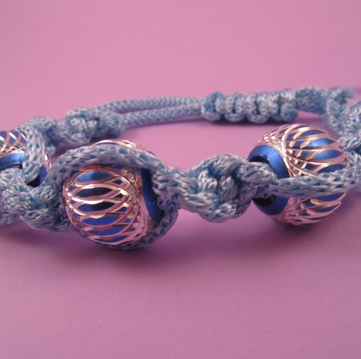Light Blue Macrame Bracelet with 3 Aluminium Beads - Folksy
