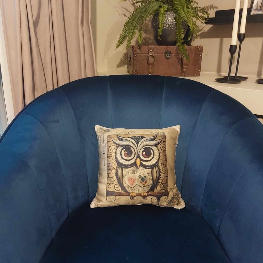 Owl Print Small Cushion Cover - Folksy