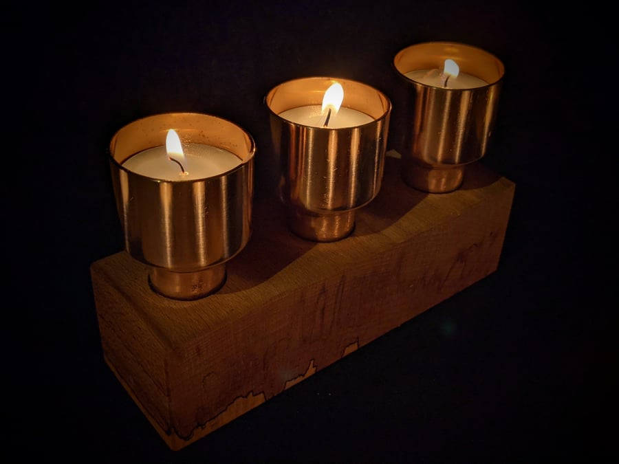 Copper & wood Tea light holder - Folksy