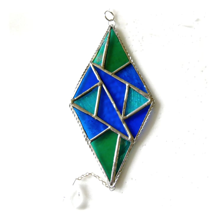 Stained Glass Diamond Suncatcher Handmade Teal ... - Folksy