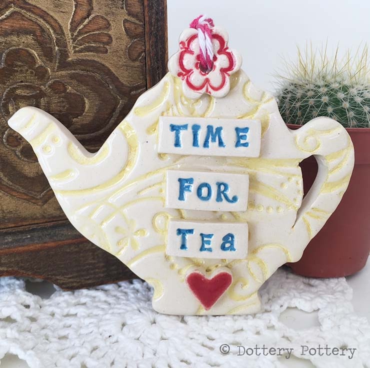 Ceramic teapot decoration with flower detail ce... - Folksy