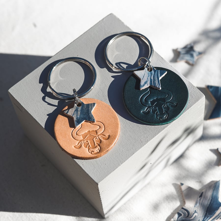 Taurus Star Sign Leather Keyring - Folksy