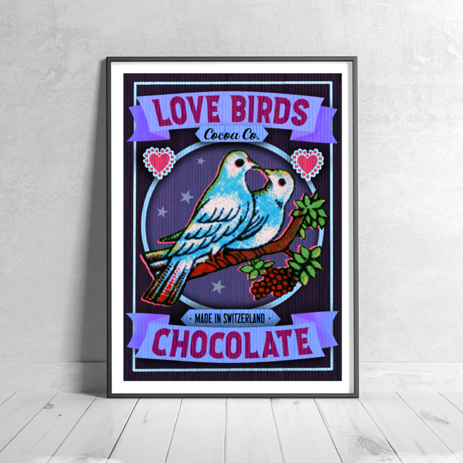 Love Birds Chocolate Art Print (A4 or A3) - Folksy
