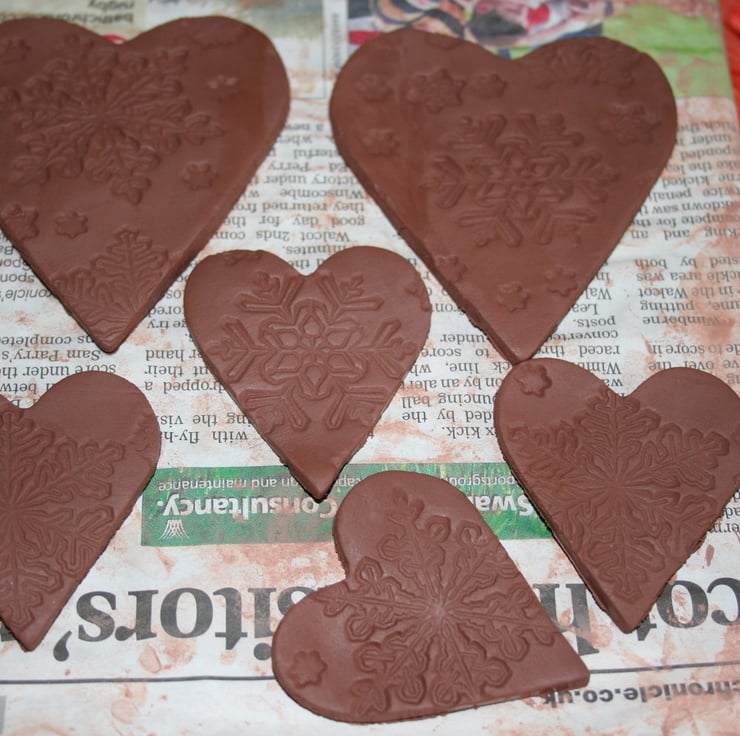 Christmas Handmade ceramic Red heart embossed w... - Folksy