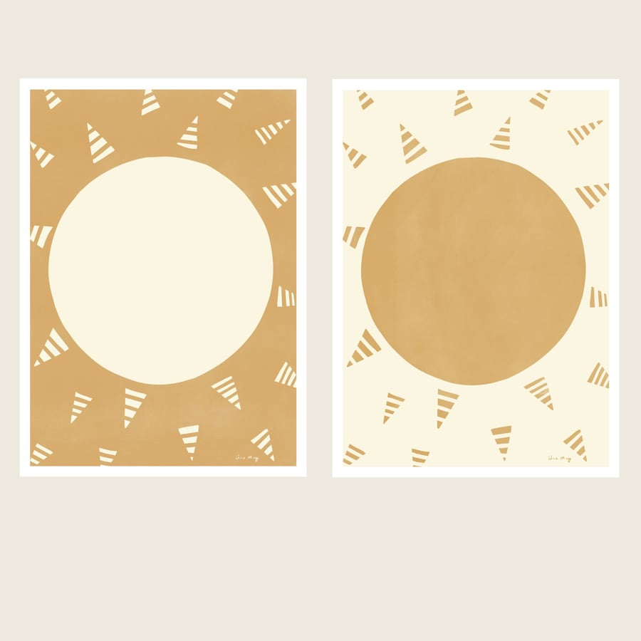 Set of 2 A4 poster prints - Sun rays illustrati... - Folksy