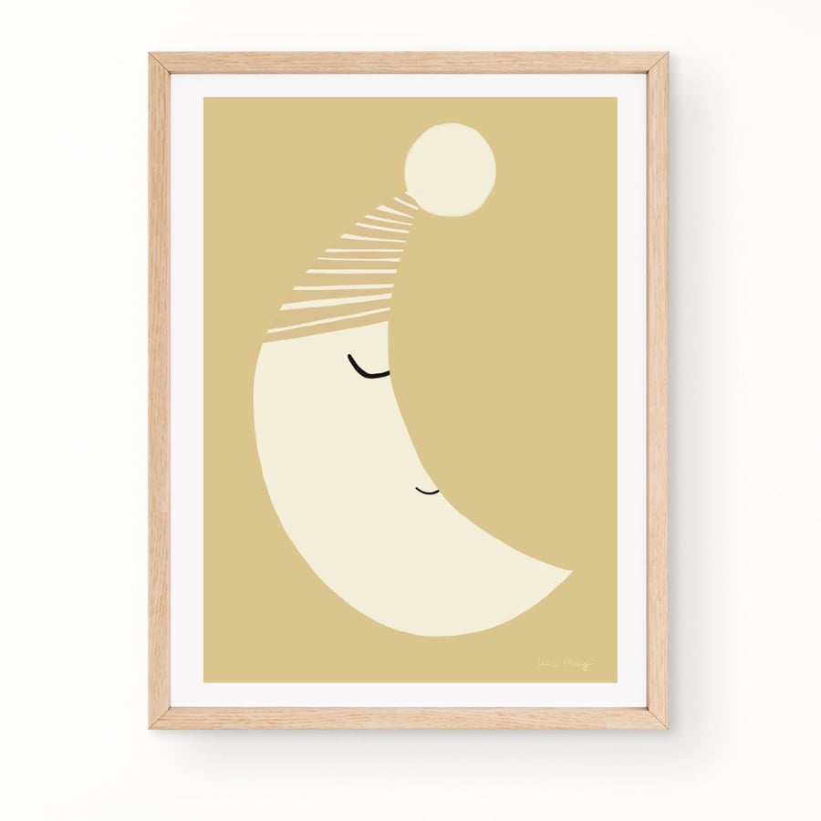 A4 poster print - Sleepy Moon illustration - nu... - Folksy