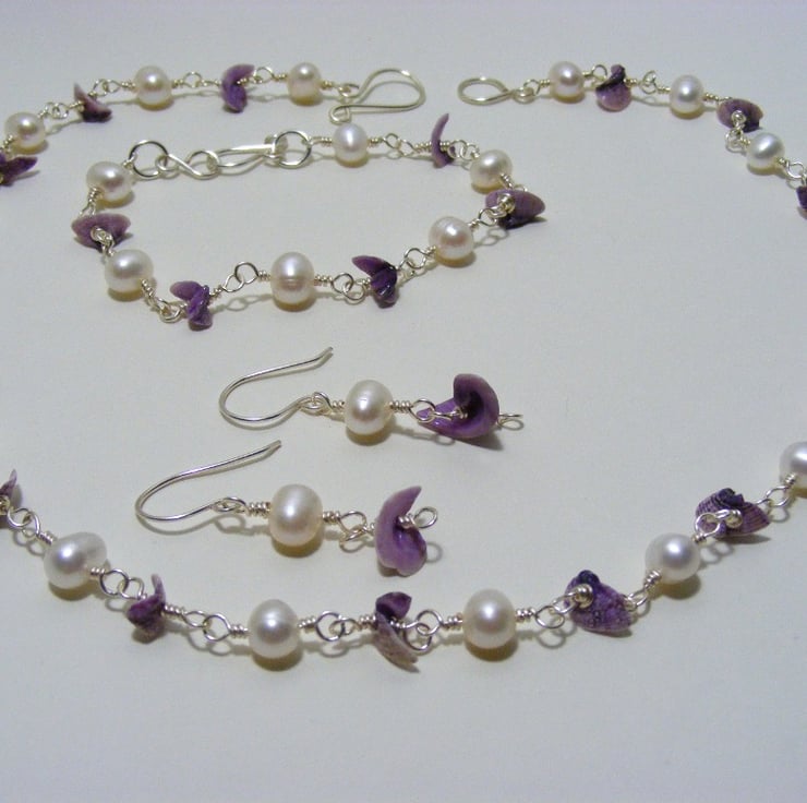 Freshwater Pearl and Cebu Purple Seashell Rosar... - Folksy