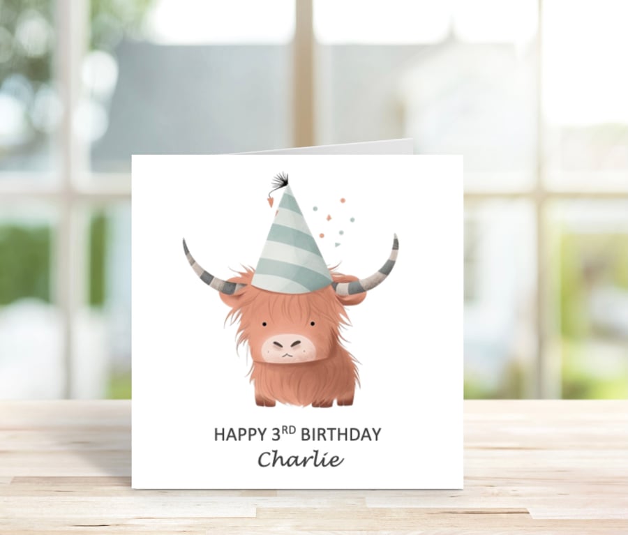 Personalised Highland Cow Card 1st 2nd 3rd Birt... - Folksy