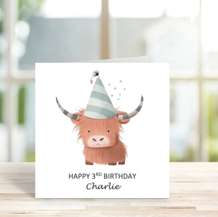 Personalised Highland Cow Card 1st 2nd 3rd Birt... - Folksy
