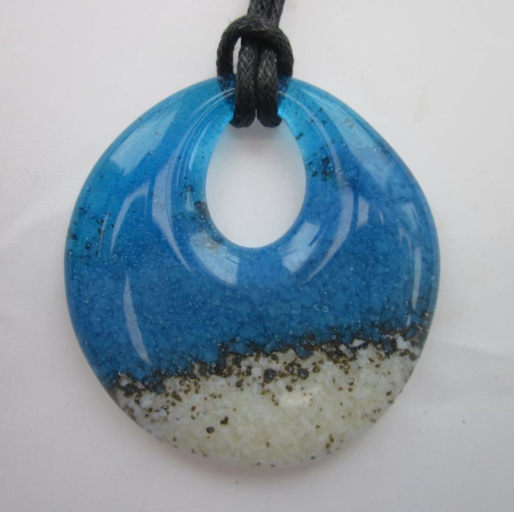 Handmade cast glass round pendant - Wave - Folksy