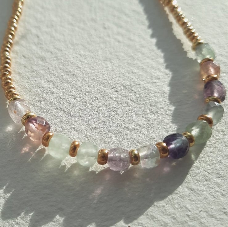 Fluorite and glass beaded necklace, 16.5 to 17.... - Folksy
