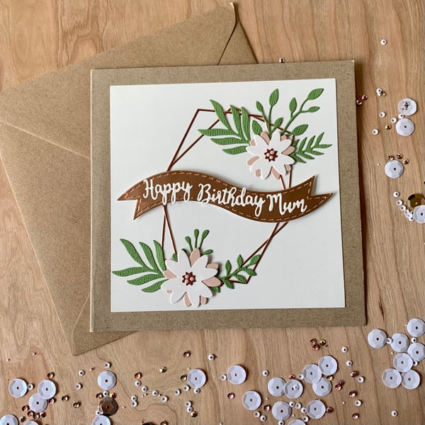 Handmade Mum Floral Birthday Card - Folksy