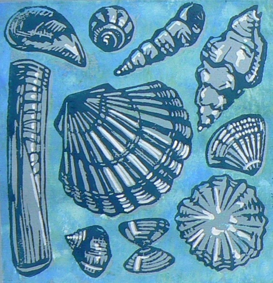 Shells lino cut print - Folksy