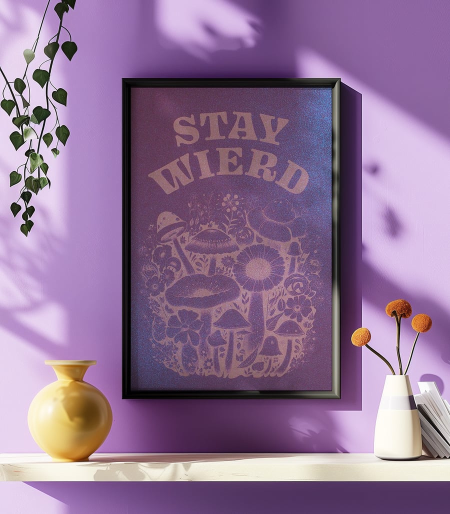 Stay Weird Print, Retro Mushroom Poster, 70s, E... - Folksy