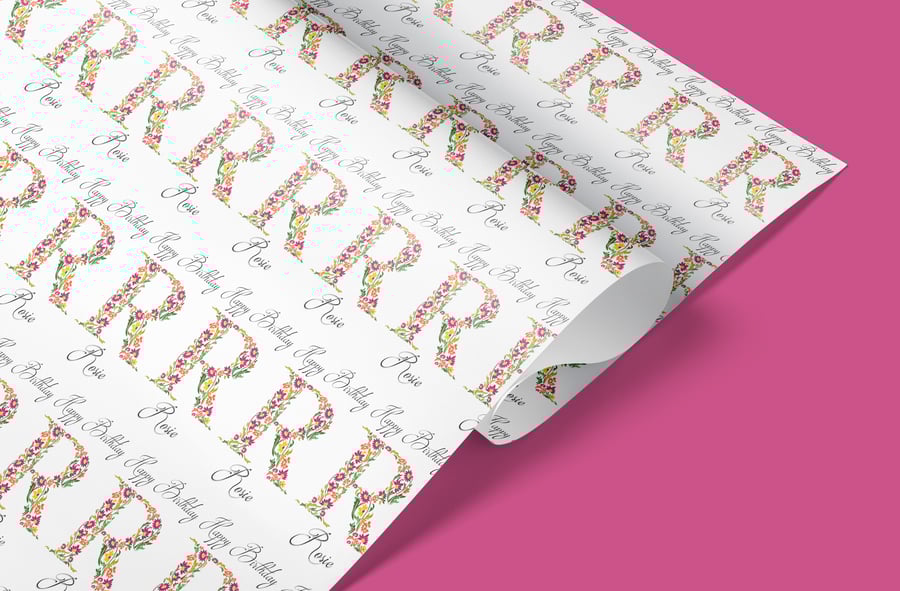 Personalised floral letter wrapping paper - Folksy