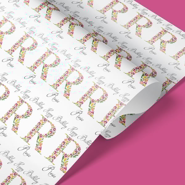 Personalised floral letter wrapping paper - Folksy
