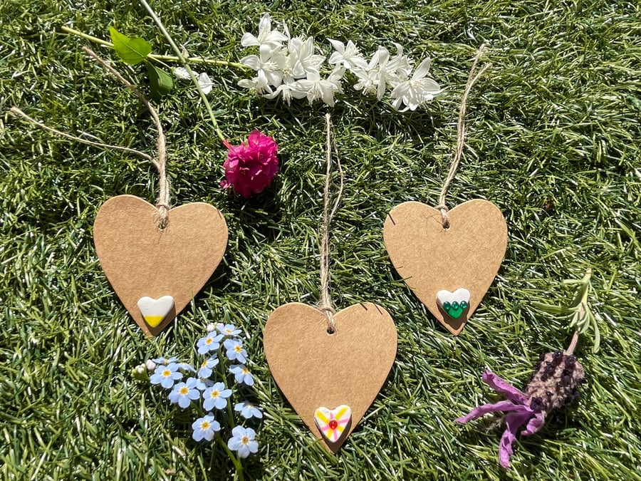 Hand Made Clay Mini Heart Gift Tags, Labels, Pl... - Folksy