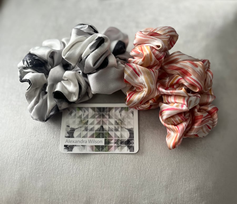 100% pure silk scrunchies. Digitally printed de... - Folksy