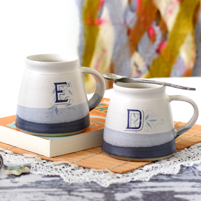 Blue and white ceramic alphabet monogram mug, h... - Folksy