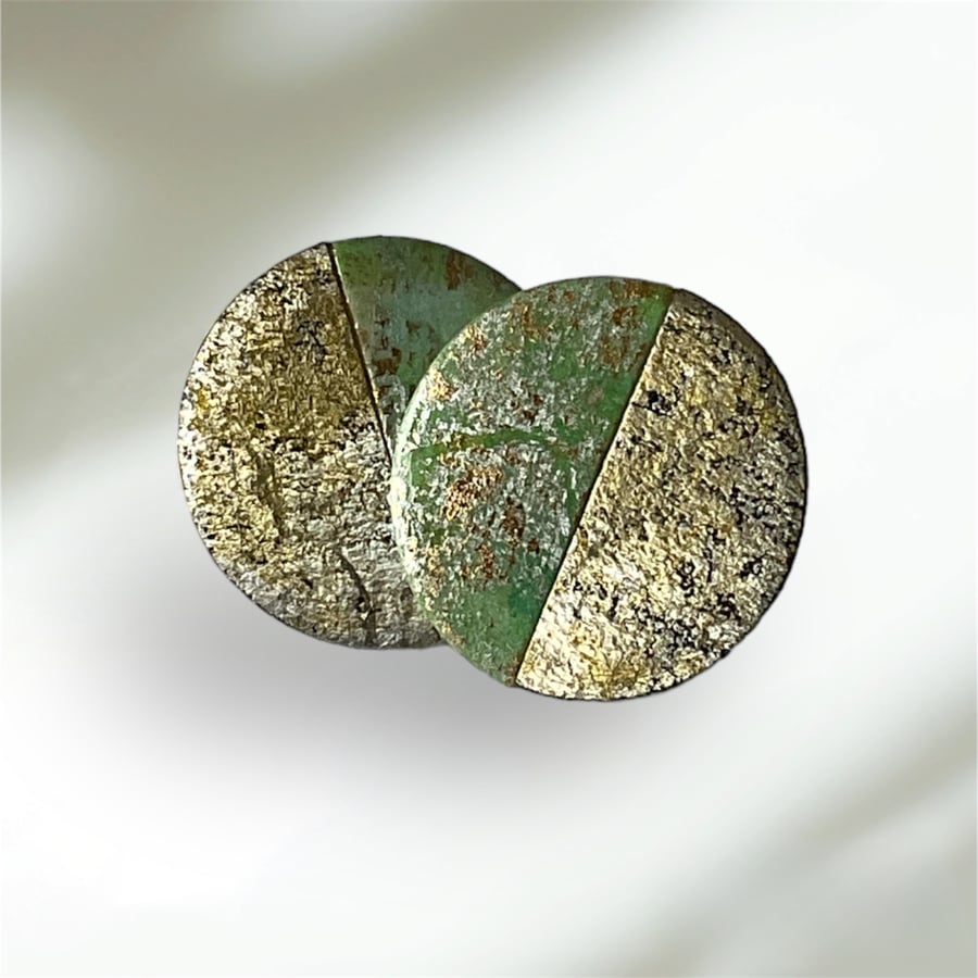 Green And Gold Geometric Ear Studs. 20mm Diameter - Folksy