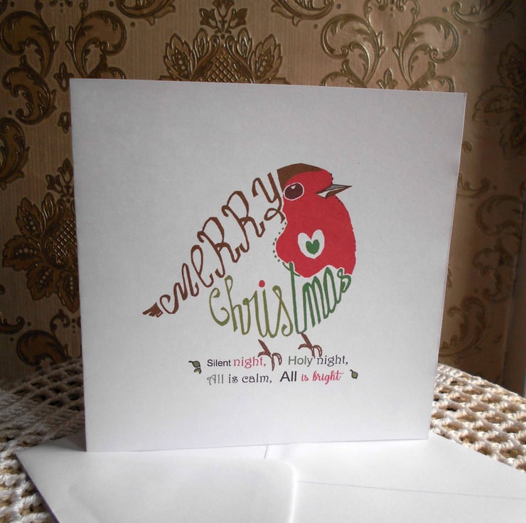 Handdrawn Robin Word Art Christmas Card, Pack o... - Folksy