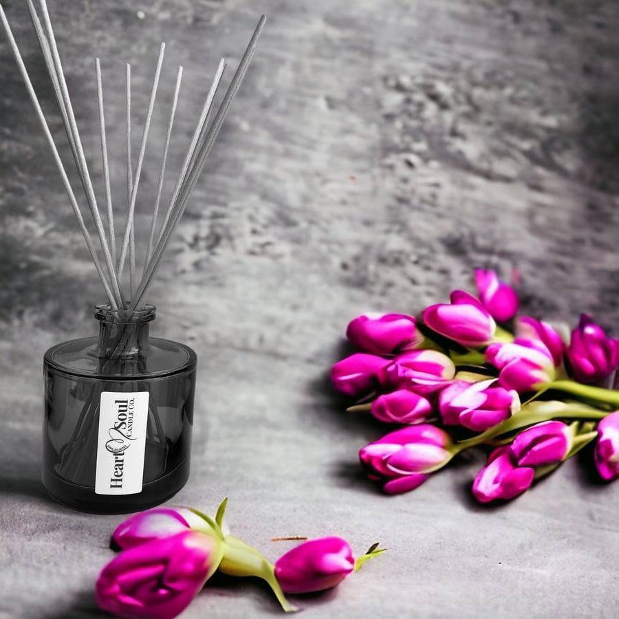 Large Luxury Reed Diffuser, Rhubarb Rose 200ml - Folksy
