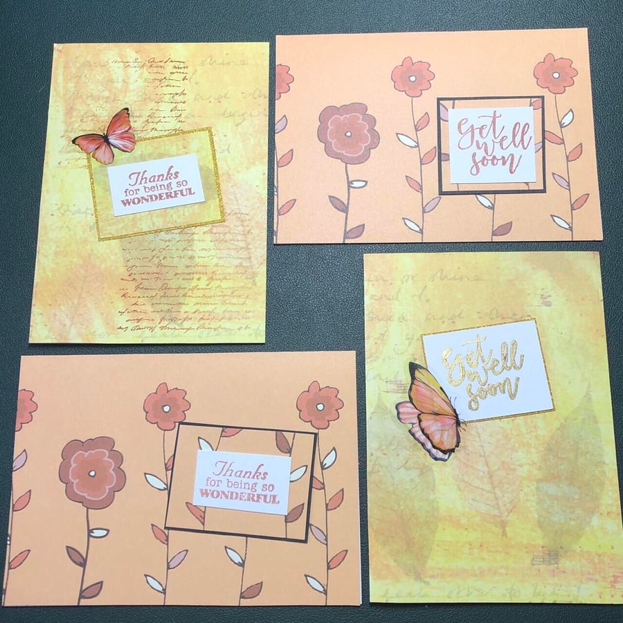 Four mixed floral print handmade notecards - Folksy