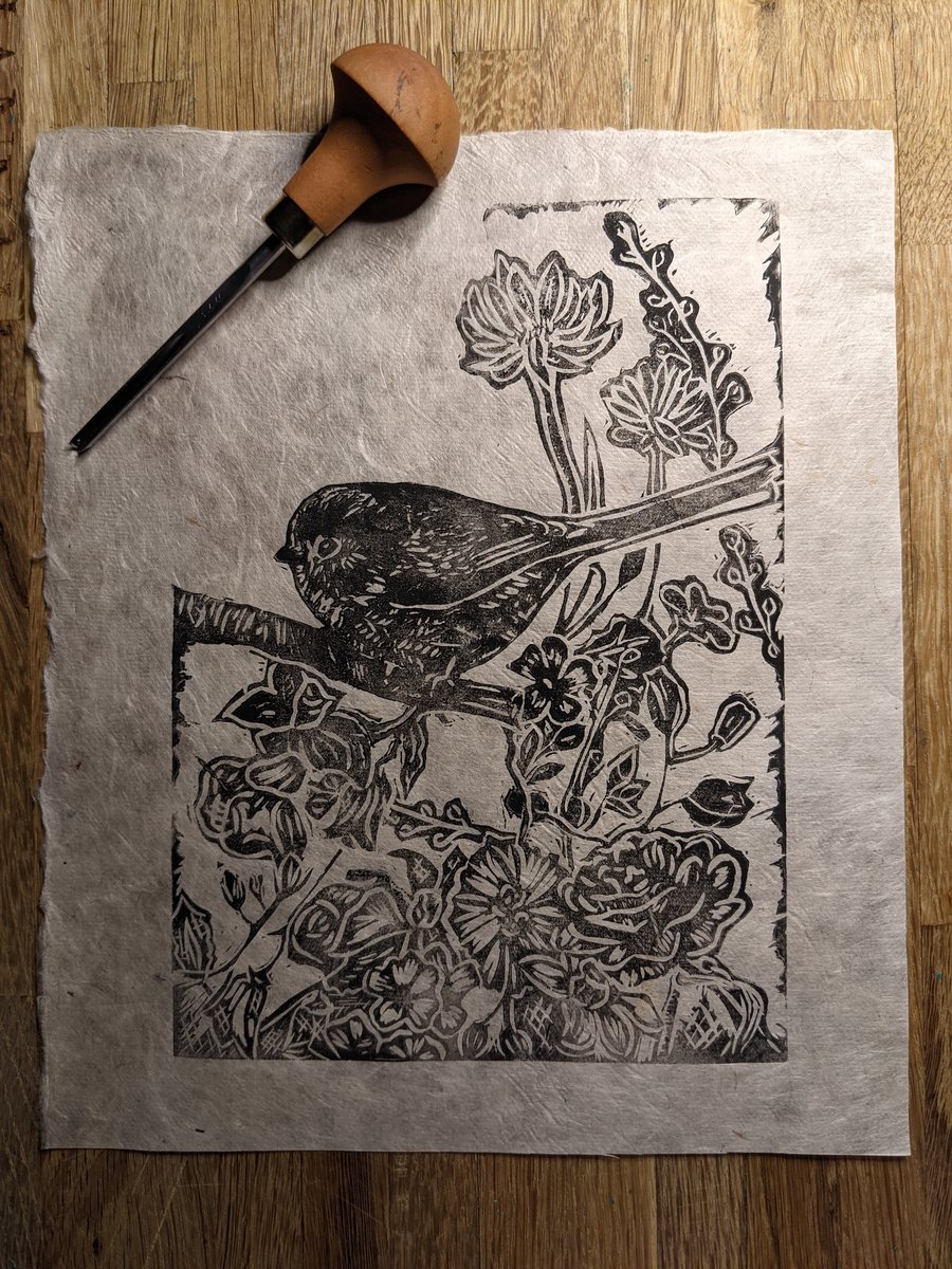 Long-tailed tit limited edition linocut - Folksy