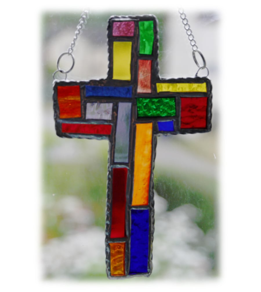SOLD Cross Suncatcher Stained Glass Handmade Pa... - Folksy