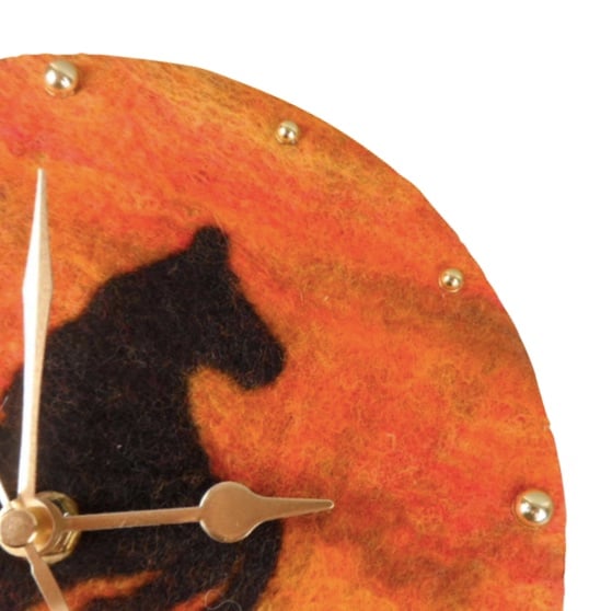 Felted wall clock, 20cm, rearing horse with sun... - Folksy