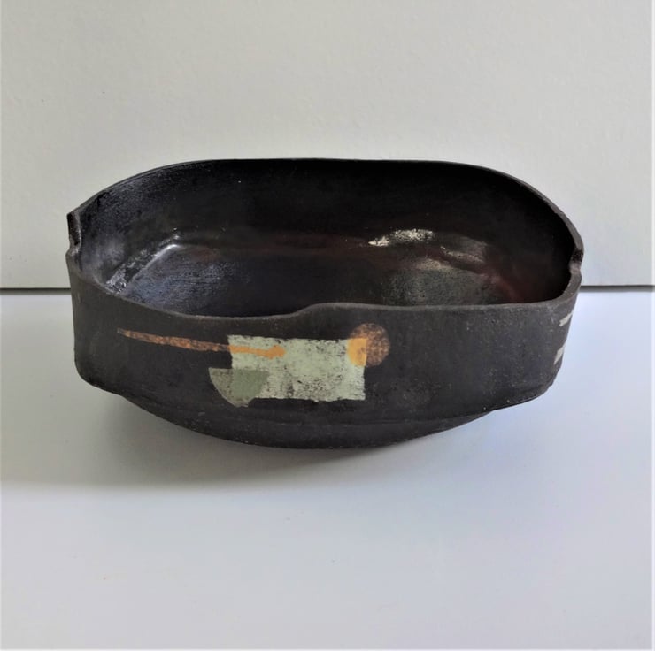 Quirky asymmetric ceramic bowl, abstract decora... - Folksy