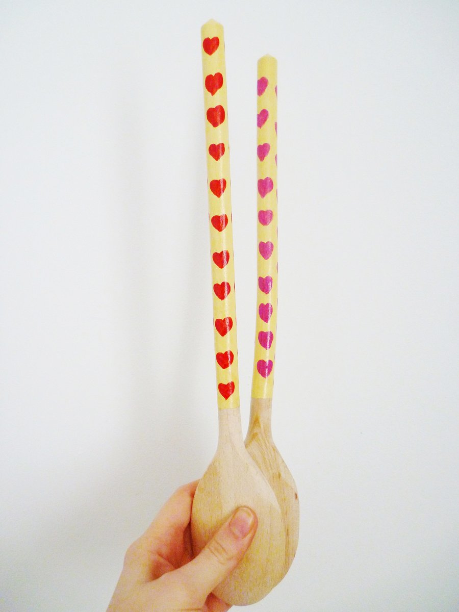 Free Postage - Heart Painted Wooden Spoons - Folksy